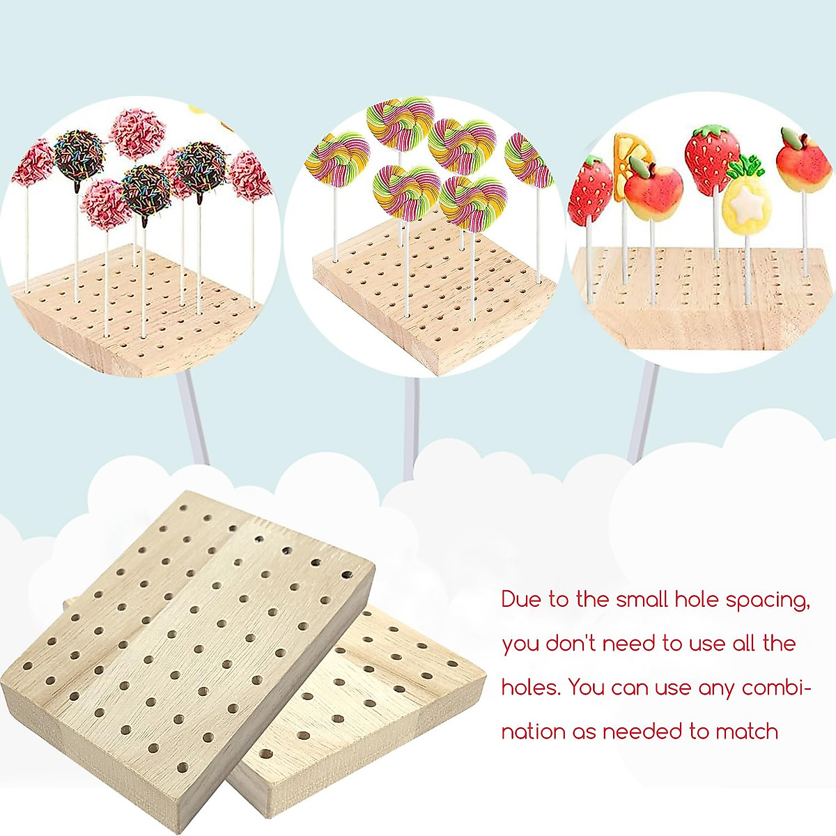 Cake Pop Stand 3 Pack Wooden Cakepops Stand Display Holder 56 Holes Wood Lollipop Holder Stand Decorative Candy, for Party, Birthday, Weddings, Anniversaries, Baby Showers, Fit 4mm Lollipop Sticks