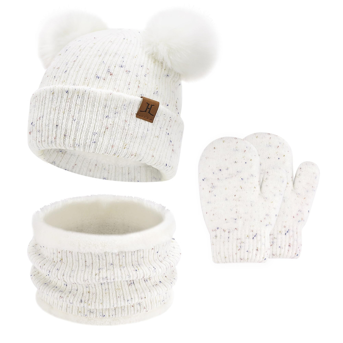 Winter Hats, Gloves, Scarves Set with Pompom Beanies for 0-4 Year Old Boys & Girls