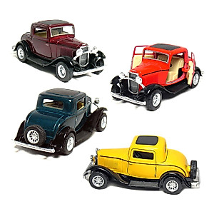 Kinsmart Set of 4: 5" 1932 Ford 3-Window Coupe 1:34 Scale (Green/Maroon/Red/Yellow) Toy, Multicolor for Unisex Children