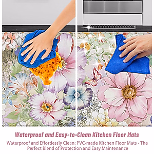 chiinvent Pink Floral Kitchen Rug Mats Set of 2 Boho Flower Anti Fatigue Kitchen Mats for Floor Non-Slip Cushioned Kitchen Floor Mat Comfort Standing Memory Foam Mat Waterproof PVC (17.3X 28+17.3X 47)
