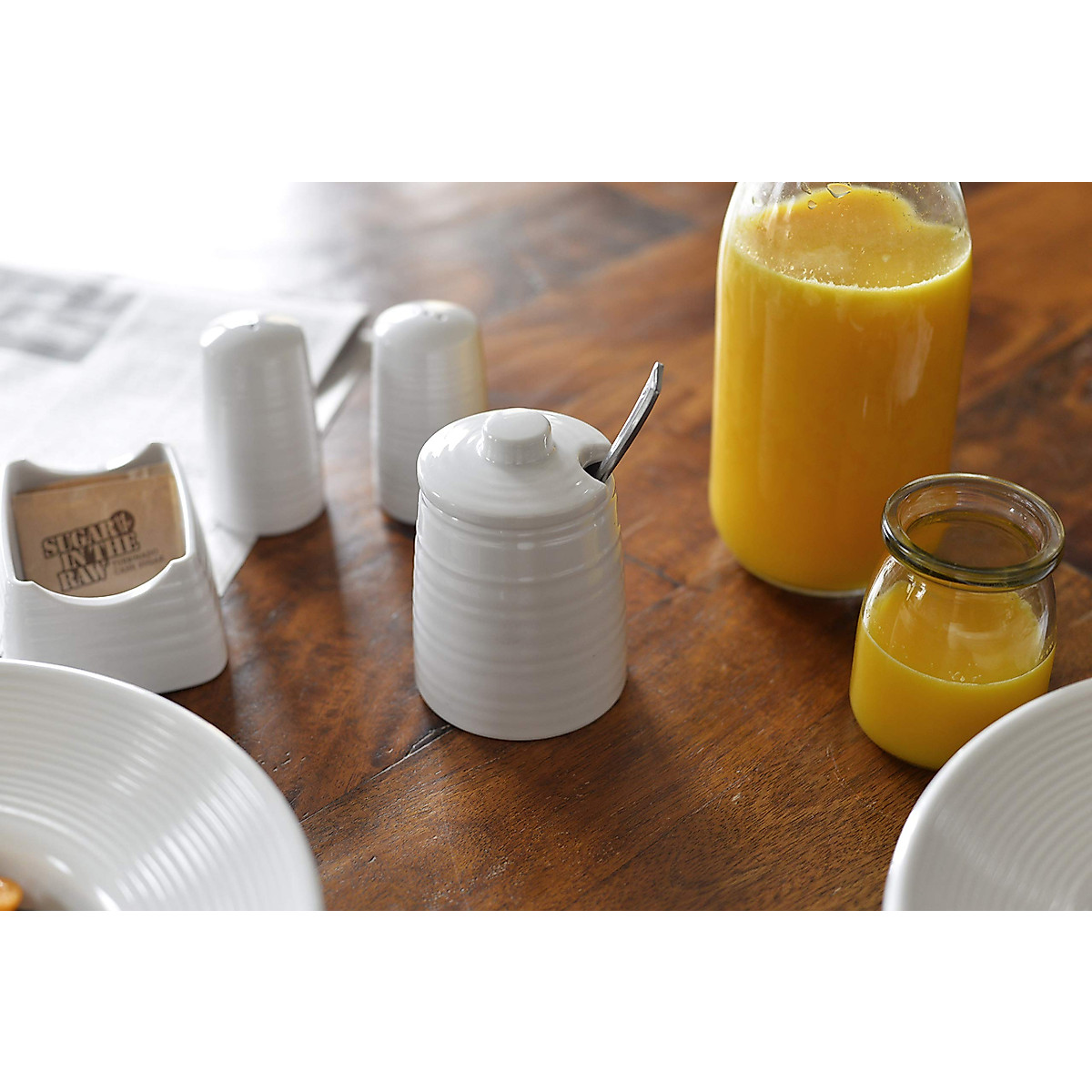 Tablecraft Pulito Collection 5.5 oz Sugar Jar with Lid, Melamine, Textured Finish, 4.5"