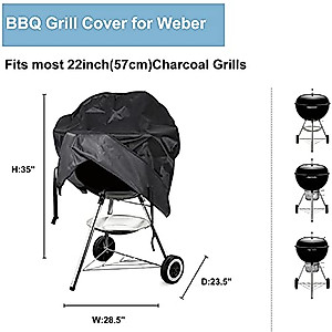 Grill Cover for Weber Round Grill Cover Water Proof Heavy Duty Outdoor Canvas BBQ Grill Cover Dome Smoker Cover (22 inch)