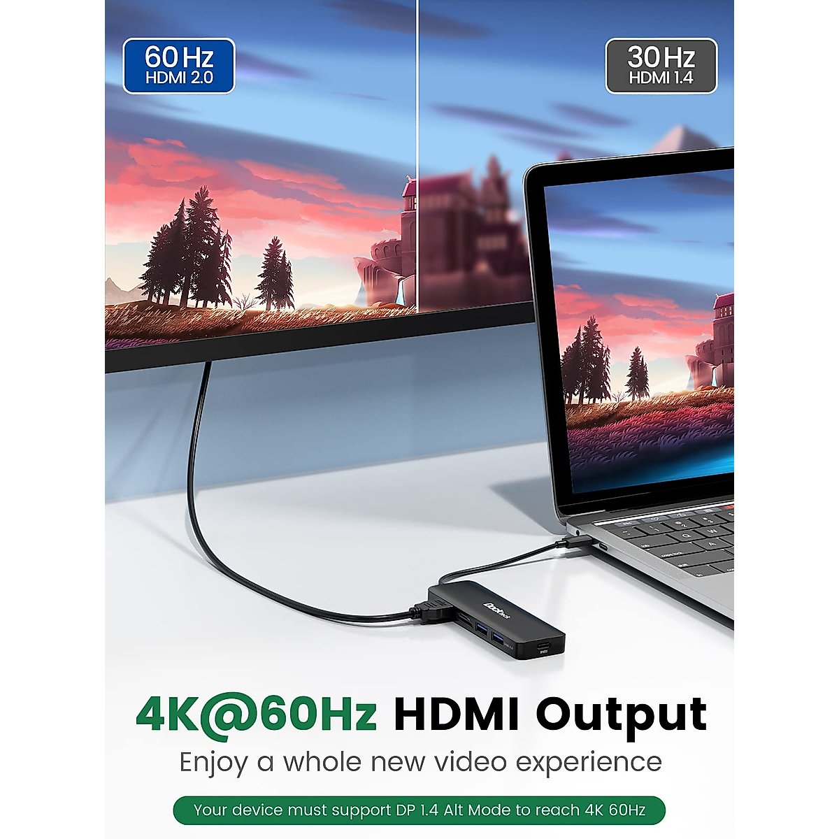 USB C Hub HDMI PD Adapter for MacBook Air/Pro, Surface Pro 7/8, XPS and More, Dockteck 6-in-1 Type C Hub with 4K 60Hz, 100W PD, SD & microSD Card Reader, 2 USB 3.0 Data 5Gbps