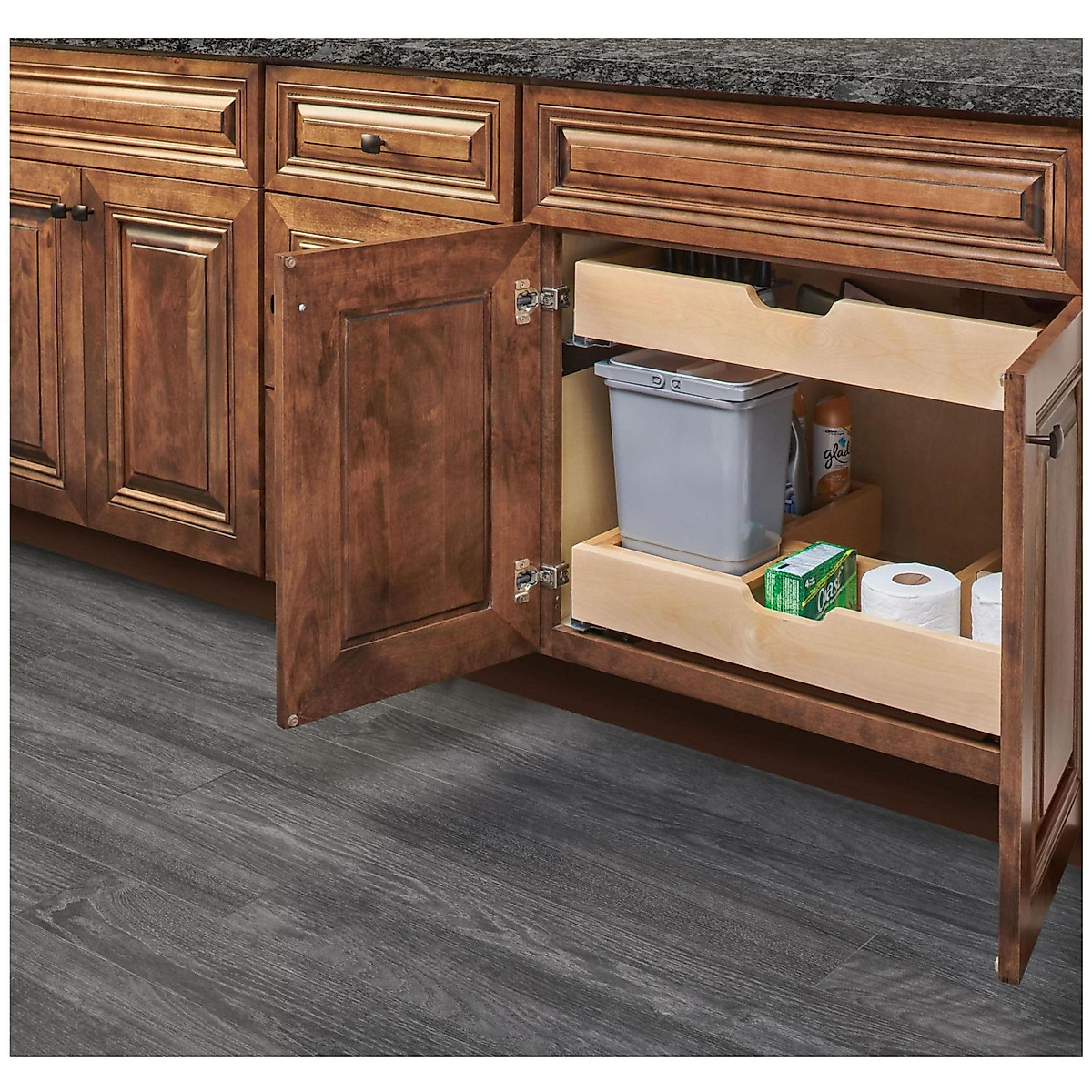 Innovative 30 Inch Vanity U-Shaped Undersink Base Cabinet Pullout Organizer Rev-A-Shelf 48630VSBSCBM1 Full Extension Soft-Close Slides