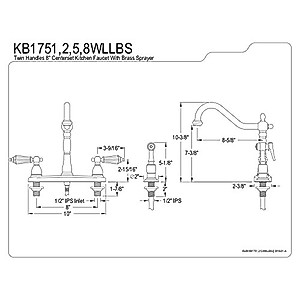 Kingston Brass KB1758WLLBS 8" Centerset Kitchen Faucet with Brass Sprayer, 8-5/8" in Spout Reach, Brushed Nickel