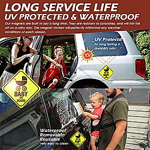 [Heavy-Duty] 3 Pack Reflective Safety Baby On Board Large Car Magnet Signs, 5x5 inch, Waterproof Weatherproof, Golden Yellow (Type A, 3 Pack)