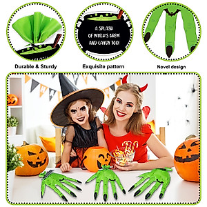 MotiMind 50 Pcs Halloween Treat Bags Trick or Treat Goodie Bags Witch Hand Shaped Candy Bag with Twist Ties Brew Cauldron Card, Snack Cookie Bag for Trick or Treat Halloween Party Favors Supplies