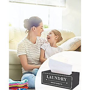 Dryer Sheet Holder Dispenser Container, Space Saving Laundry Room Organization and Storage, Farmhouse Laundry Dryer Sheets Holder for Laundry Room Decor, Fabric Softener Dispenser Laundry Containers for Organizing, Black