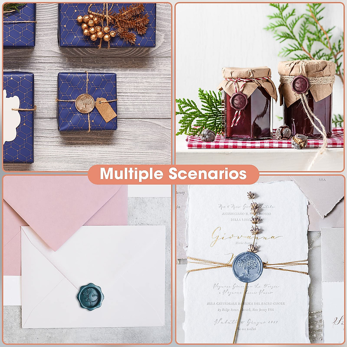 Yelsky 2 Metal Wax Seal Molds with Round and Flower Shape for 1 Inch Wax Seal Stamp, Wax Sealing Silicone Mat, Craft Adhesive Waxing for Wedding Invitations Envelopes Cards Gifts Wine Packaging