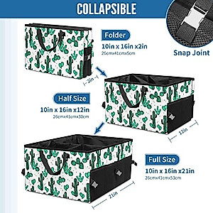 Cactus Summer Tropical Print Car Trunk Organizer,Collapsible Cargo Storage Tote Bag,Non Slip,3 Divider Compartments, Automotive Interior Accessories for Auto SUV Truck Vehicle Picnic Camping