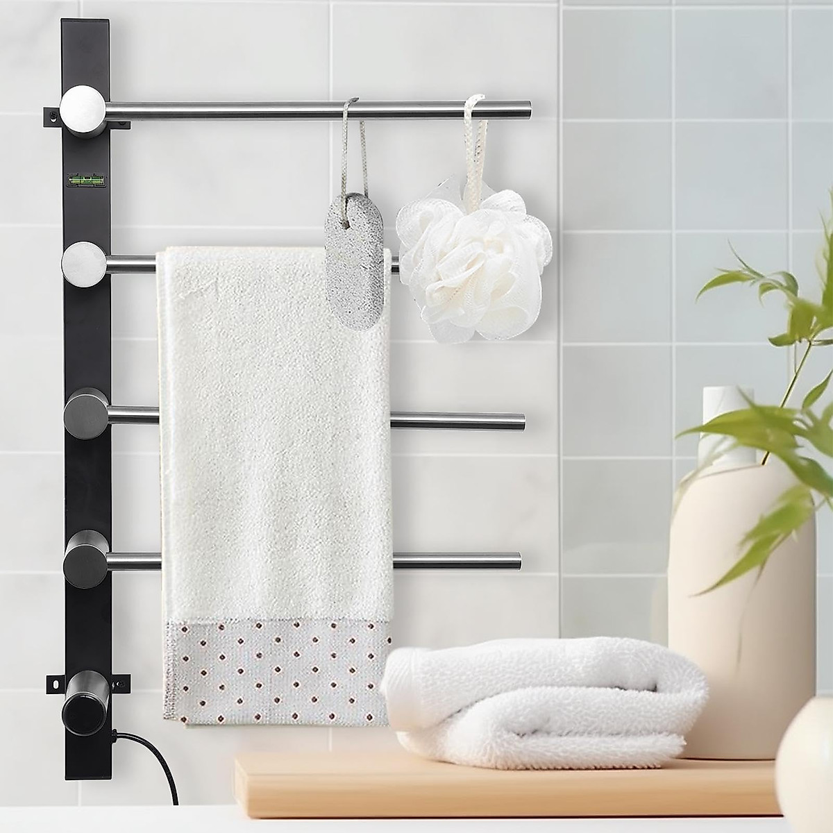 Wall Heated Towel Rack - Wall Mounted Electric Towel Rack for Bathroom | Temperature Control Heating Electric Drying Rack for Bathroom, Hotel, Apartment, Gym, and Kitchen