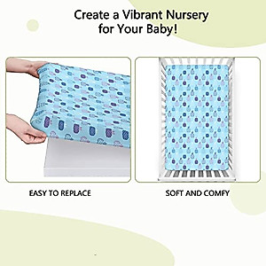 Pineapple Themed Fitted Mini Crib Sheets,Portable Mini Crib Sheets Ultra Soft Material-Baby Crib Sheets for Girl or Boy,24“ x38“,Baby Blue and Multicolor