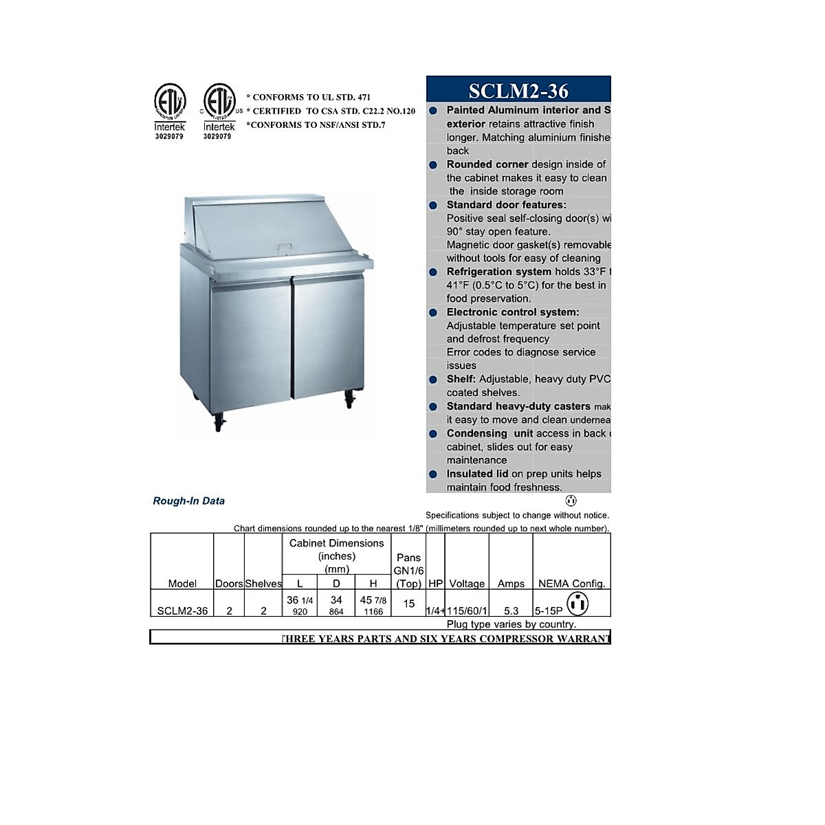 Commercial Refrigerated Sandwich Prep Table 2-door 36" Mega Top Model NSF -XSP-M36