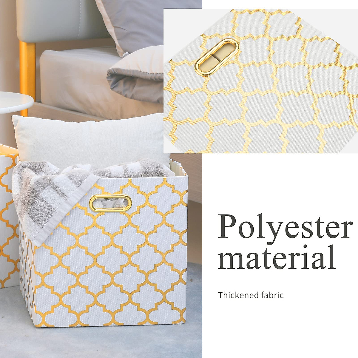 Fboxac Cube Storage Bins 13×13 Fabric Foldable Box with Handles, Collapsible Organization Basket Set of 4 Large Capacity Drawer for Closet Shelf Cabinet Bookcase Bedroom, Halloween Lantern White Gold