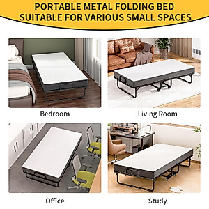 Folding Bed with Mattress 5" Memory Foam, 75" x 39" Portable Foldable Bed for Adults, Twin Rollaway Bed Guest Bed for Bedroom, Office, Camp, Space-Saving, Capacity 500lbs
