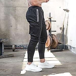AOTORR Men's Workout Sport Pants, Athletic Running Jogger Track Pants Casual Sweatpants Trousers with Zipper Pockets Black L#346