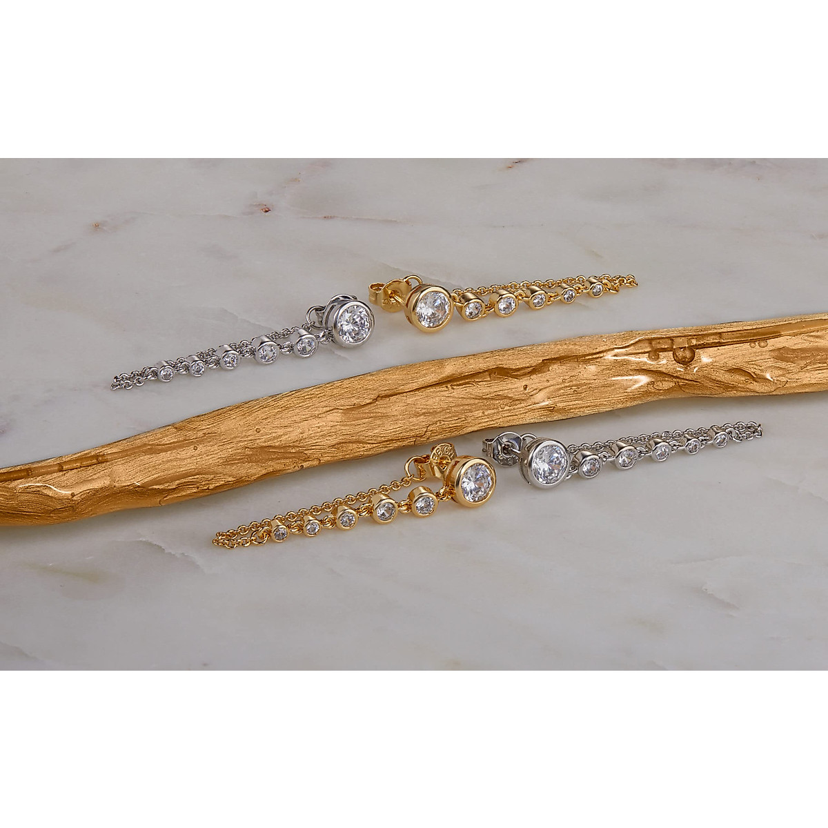 MILLA Dangle Earrings for Women - Cute Designer Earrings for Women Trendy Gold Chain Earrings & Sterling Silver Dangly Earrings (Round CZ / 14K Gold Plated)