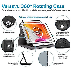Targus Case for iPad Air 11-inch (M2), Pro 11-inch 4th gen. (2022), iPad Pro 11-inch (3rd, 2nd and 1st gen.) and iPad Air (5th and 4th gen.) 10.9-inch, VersaVu Classic Rotating Case - Black (THZ867GL)