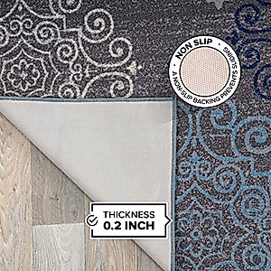 Rugshop Modern Floral Swirl Design Non-Slip (Non-Skid) Area Rug Runner 2' X 7' (22" X 84") Gray