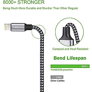 YUNSONG iPhone Charger [MFi Certified], 3Pack 6FT Nylon Braided Lightning Cable Fast Charging High Speed Data Sync USB Cord Compatible with iPhone 14 13 12 11 Pro Max XS XR X 8 7 6S 6 Plus SE