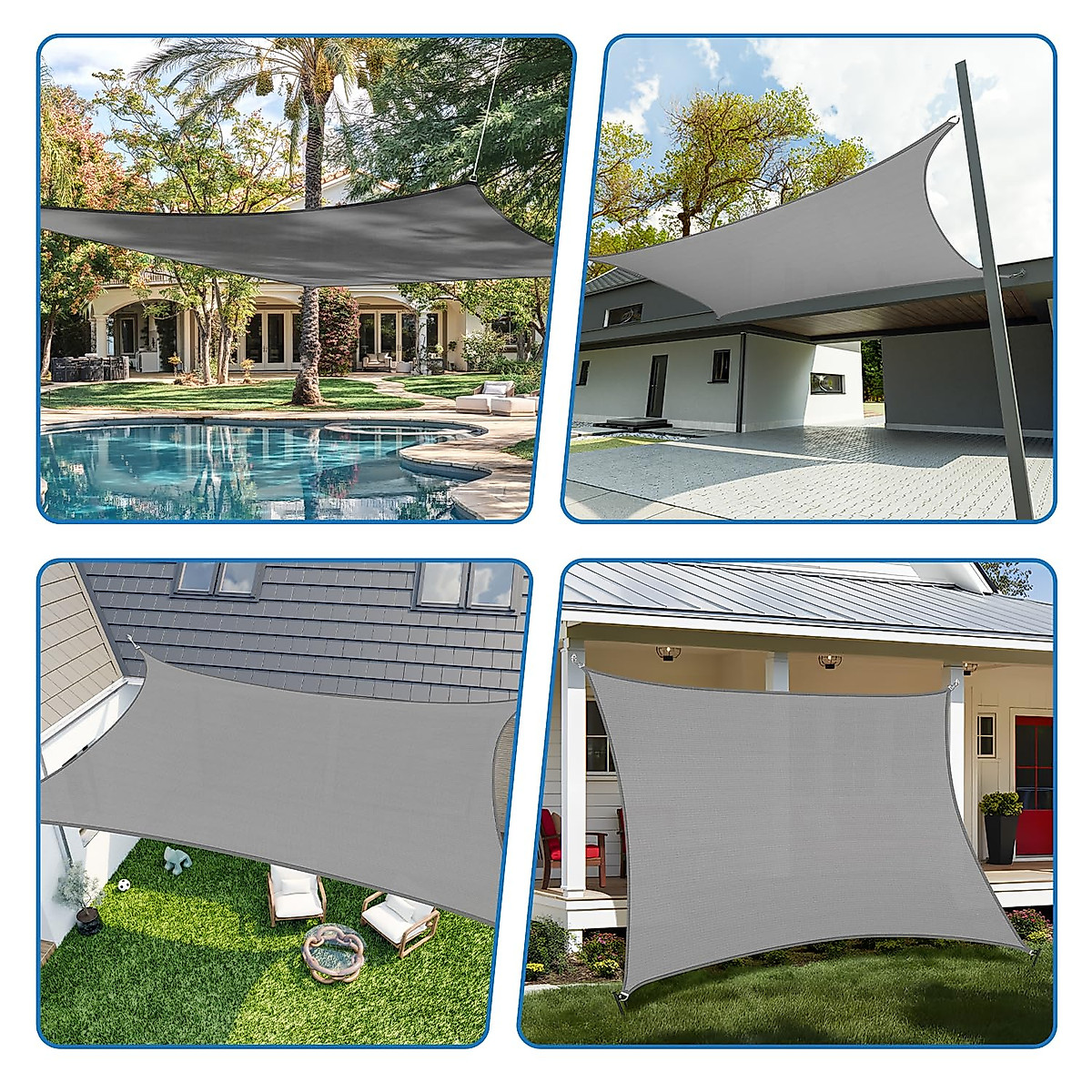 TANG Sun Shade Sail 5'x12' Light Grey Rectangle Sunshade Cloth UV Block Permeable Sail for Outdoor Patio Garden Pergola Gazebo Deck