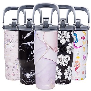 SOMANT 30oz Tumbler with Handle Lid and Straws Stainless Steel Insulated Reusable Double Wall Hot and Cold Beverages Travel Mug Spill Proof Home and Office Water Bottle Thermal Cup