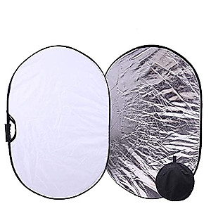 Portable Photography Silver and White Reflector Collapsible 2-in-1 Oval Reflector 23"x35" / 60x90cm Multi-Disc Light Reflector with Handle for Photo Studio Lighting & Outdoor Lighting