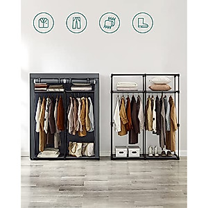 SONGMICS 59-Inch Portable Closet and 55-Inch Portable Closet Bundle, Pair of Roll-Up Wardrobes, Closet Storage Organizers, Easy Assembly, Gray ULSF03G and URYG02GY