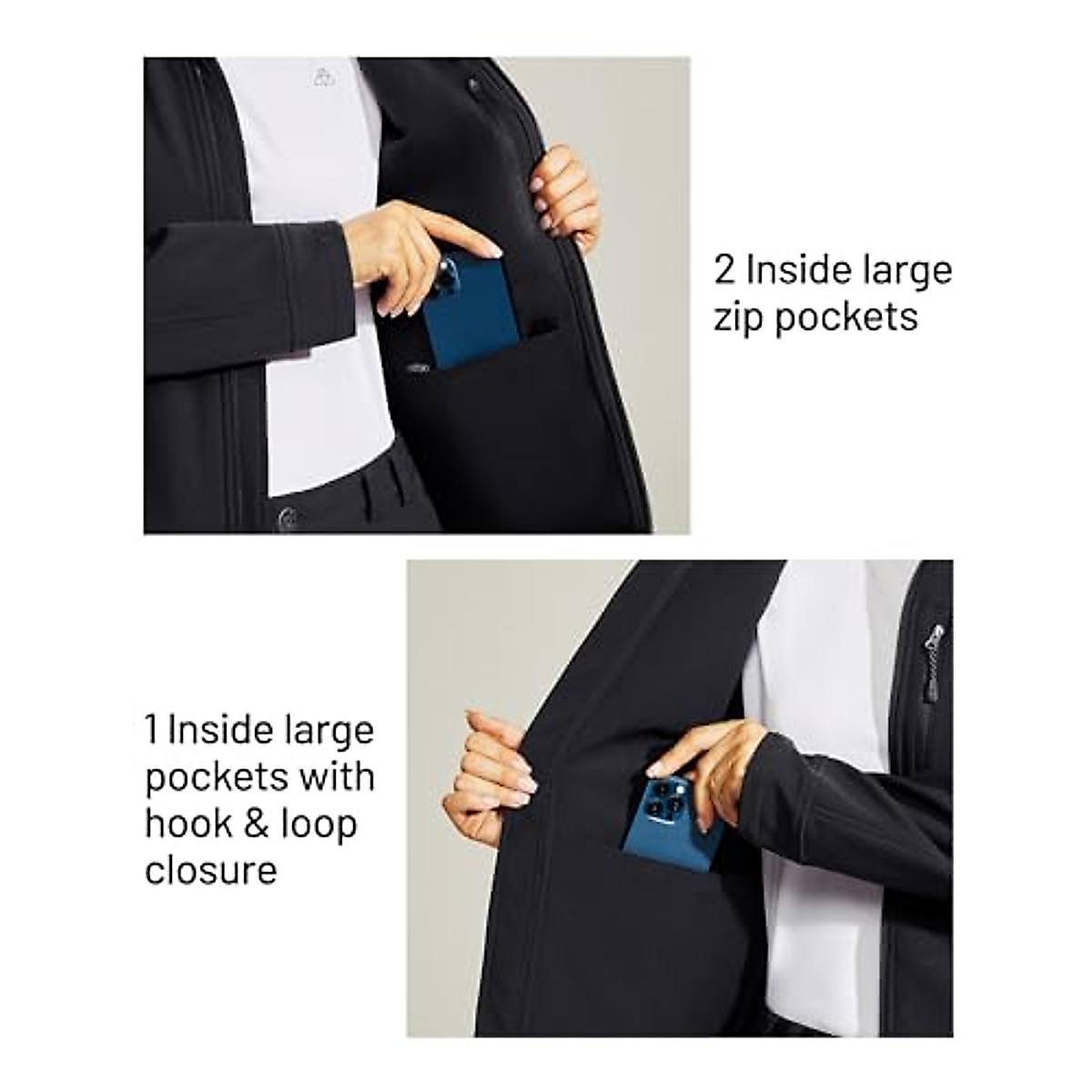 Haimont Women’s Water Resistant Fleece Lined Jackets with Hooded Softshell Windproof Outdoor Skiing Zip Pocket Winter Coat Black XL