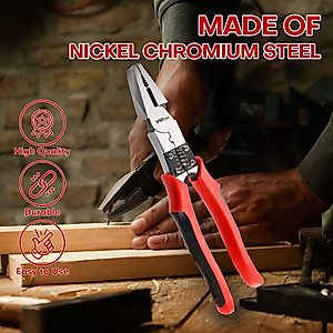 YIYITOOLS Lineman's Pliers, Combination Pliers with Wire Stripper/Crimper/Cutter Function, Heavy Duty Side Cutting High-Leverage Plier, 8-1/2 inch (HX-1-002)