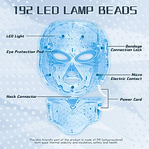 HXDZFX LED FACIAL LIGHT THERAPY MASK-Led Face Mask Light Therapy, 7 Led Light Therapy Facial Skin Care Mask - Blue & Red Light for Acne Photon Mask - Skin Care Mask for Face and Neck.White