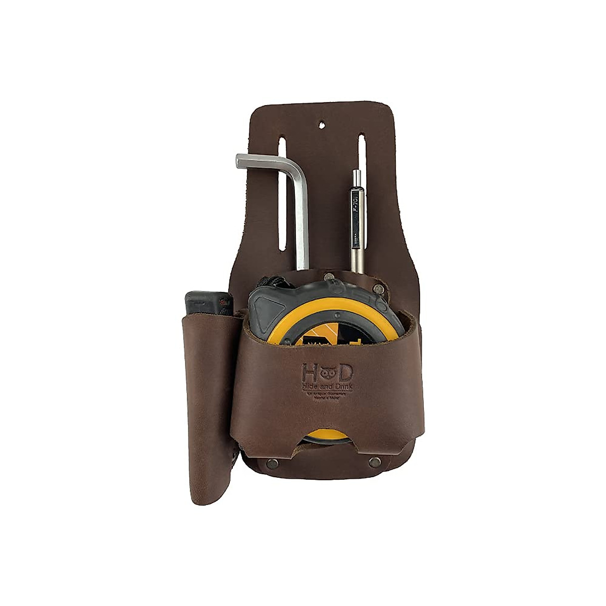 Hide & Drink, Tape & Knife Holder, Marking and Measuring Pouch, Tool Case, Screwdriver Holster, Pocket Belt Pouch, Full Grain Leather, Handmade (Bourbon Brown)