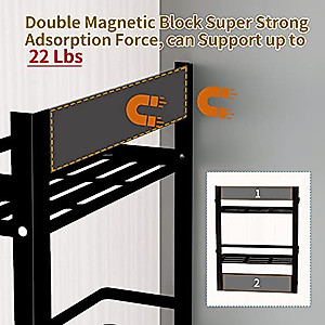 PINNIYOU Magnetic Spice Rack with Paper Towel Holder for Mother's Day Gifts, Magnetic Shelf with 4 Hooks for Refrigerator, 3 Tier Magnetic Fridge Organizer for Kitchen Storage Spices, Pepper, Black