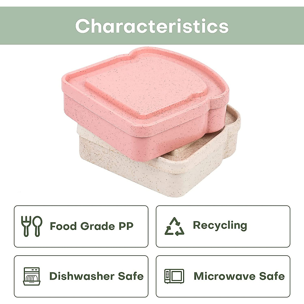 NADUSEP Sandwich Containers, 2 Pcs Sandwich Box Food Storage Toast Shape Holder Plastic for Lunch, Sandwich Keeper for Adults Prep Microwave (Pink Green)