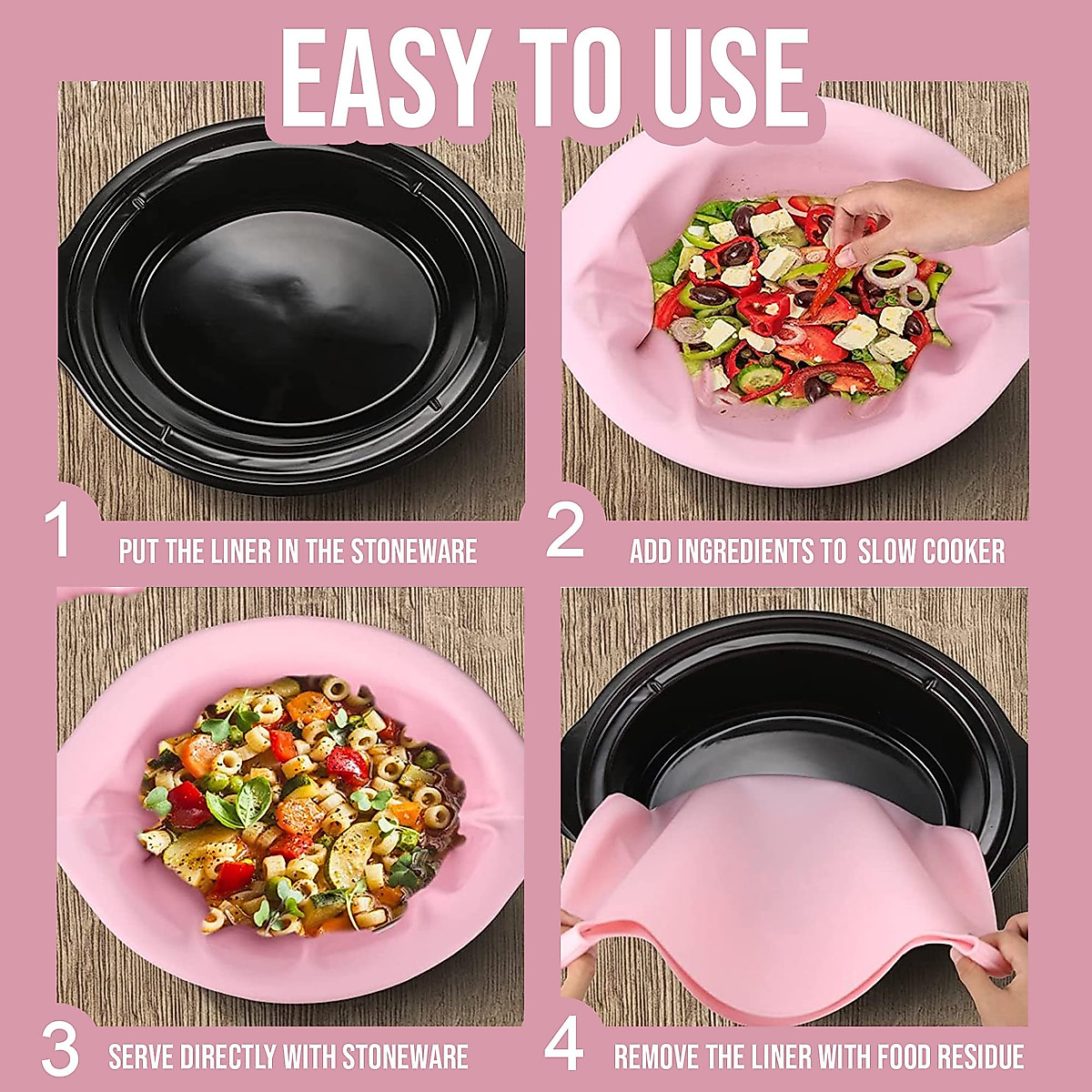 2 Pack Silicone Slow Cooker Liner, Slow Cooker Liners, Ideal for Easy Clean Up, Fits 6-8 Quart, Oval or Round Pot, Slow cook Liners are Reusable and Leak proof, Slow cook bag Liners, Disposable