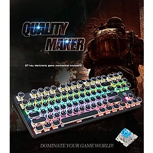 Type Writer Keyboard, Typewriter-Style Steampunk Mechanical Gaming Keyboards Blue Switch with 9 True RGB Backlight Modes and 87-Key Wired Keyboard with Spill-Resistant (Round Keycaps)