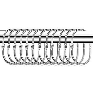 EVOOKA Shower Curtain Hooks Rings,12Pcs Rustproof Metal Shower Hooks for Shower Curtain,Glide Smoothly Oval Shower Rings for Curtain,Shower Curtain Rings for Bathroom Shower Rod（Silver）