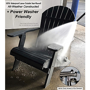 DuraWeather Poly Folding Adirondack - Unwind Edition Featuring Built-in Cup Holders (Weatherwood)