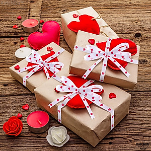 Love Red Ribbon for Valentines Day - 100 Yards, Red Heart Ribbon for Crafts, Red And White Ribbon With Hearts | Valentine Ribbons for Crafts | Romantic Decorations Special Night | Heart Curling Ribbon