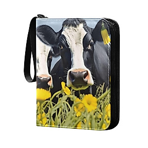 PYBUG Highland Cow Trading Card Binder with Nylon Strap 4-Pocket Waterproof PU Leather Card Collection Binder for 400 Cards Sturdy Card Holder Folders for Game Cards,Sports Cards