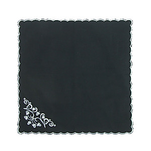 CTM® Women's Cotton Black and White Floral Scroll Handkerchief, Black