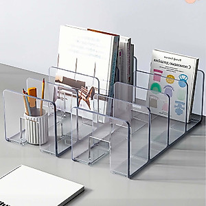 Vowcarol Book Organizer Clear File Sorter, Large Slot Acrylic Desk Organizer, Desktop File Folder Holder Organizer, Office Storage Stand Rack for Book, Envelopes, Mail, Document - 2 Pack