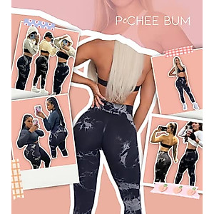 Pchee Bum Marble Workout Scrunch Butt Leggings for Women - High Waisted, Squat Proof, Seamless Lifting Compression, TikTok Yoga Pants, Workout Leggings with Tummy Control (Medium, Black Lightning)