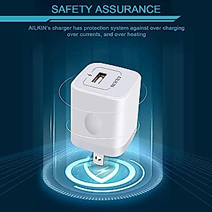 USB Charger, iPhone Wall Charger Block, AILKIN 3Pack Single Port iPhone Fast Charging Power Adapter Plug Cube Compatible with iPhone 14 13 12 Pro Mini Max 11 XR, Samsung Galaxy S23 S22 S21 A52, Google