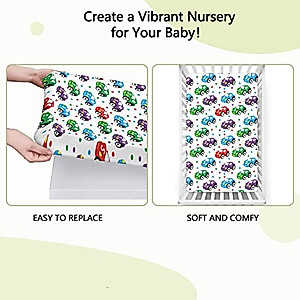 Cars Themed Fitted Crib Sheet,Standard Crib Mattress Fitted Sheet Soft and Breathable Bed Sheets-Crib Mattress Sheet or Toddler Bed Sheet, 28“ x52“,Multicolor