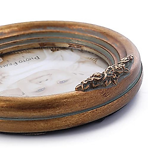 SIKOO Vintage Picture Frames 4x4 Round Picture Frames Antique Circle Mini Photo Frame,Green&Small Picture Frame Mini Round fframs Ornate Picture Frames Bronze Gold