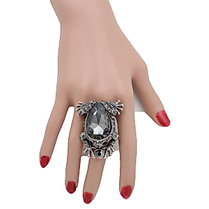 Women Fashion Jewelry Frog Ring - Silver Color Metal One Size Elastic Band Big Animal