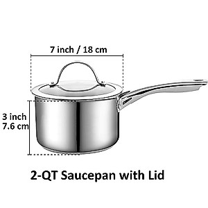 Cooks Standard Classic Stainless Steel SaucePan/Sauce Pan 2-QT with Glass Lid