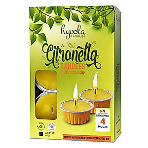 Hyoola Citronella Candles in Aluminum Cup - 6 Pack - Scented Candles Citronella - 4 Hour Burn Time - 1" x 2 Citronella Candle Outdoor and Indoor Use - Made in Europe