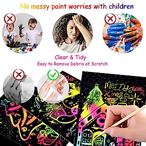 Scratch Paper Art Set, 50pcs Rainbow Scratch Paper Black Scratch Off Paper Art Supplies Magic Kit for Kids Crafts Activity